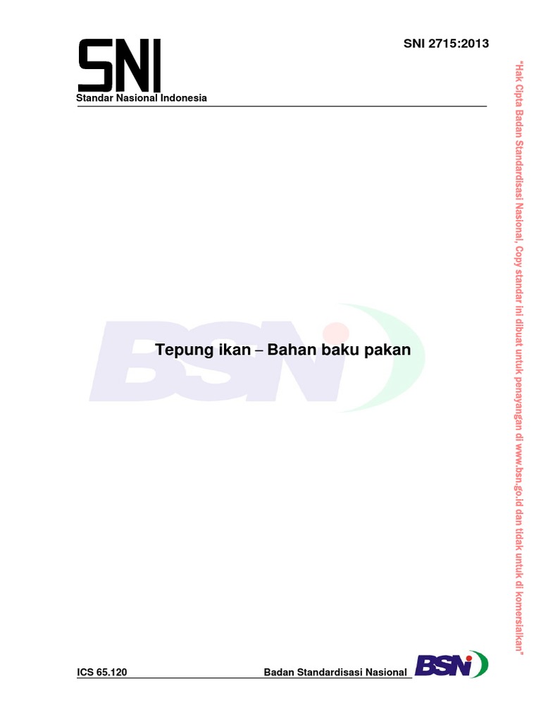 SNI 2715-2013 Tepung Ikan Bahan Baku Pakan | PDF