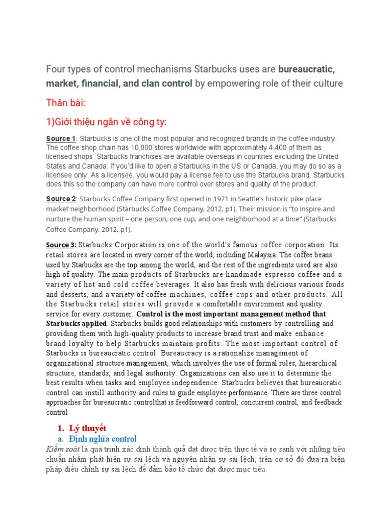 Four Types of Control Mechanisms Starbucks Uses | PDF | Starbucks | Coffee
