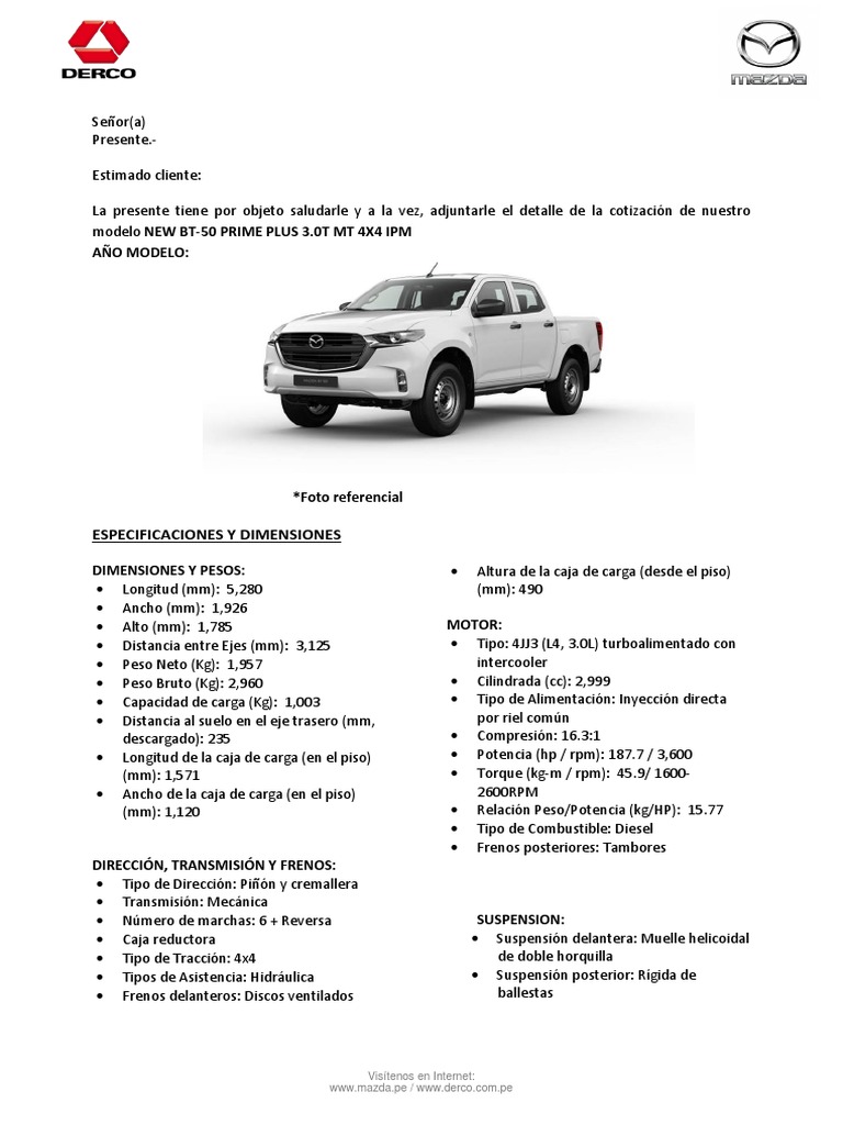 New BT-50 Prime Plus 3.0T MT 4X4 Ipm - ZR60LBR - Pe | PDF | Tracción en las cuatro ruedas | Airbag