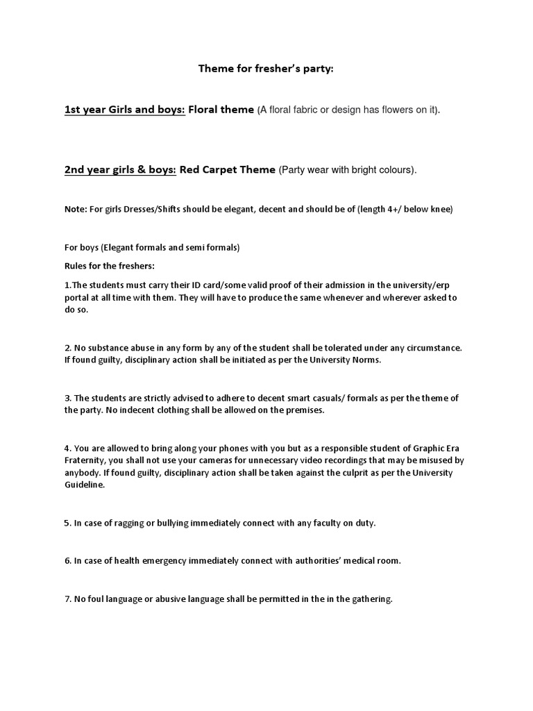 Theme For Freshers Party | PDF | Wellness