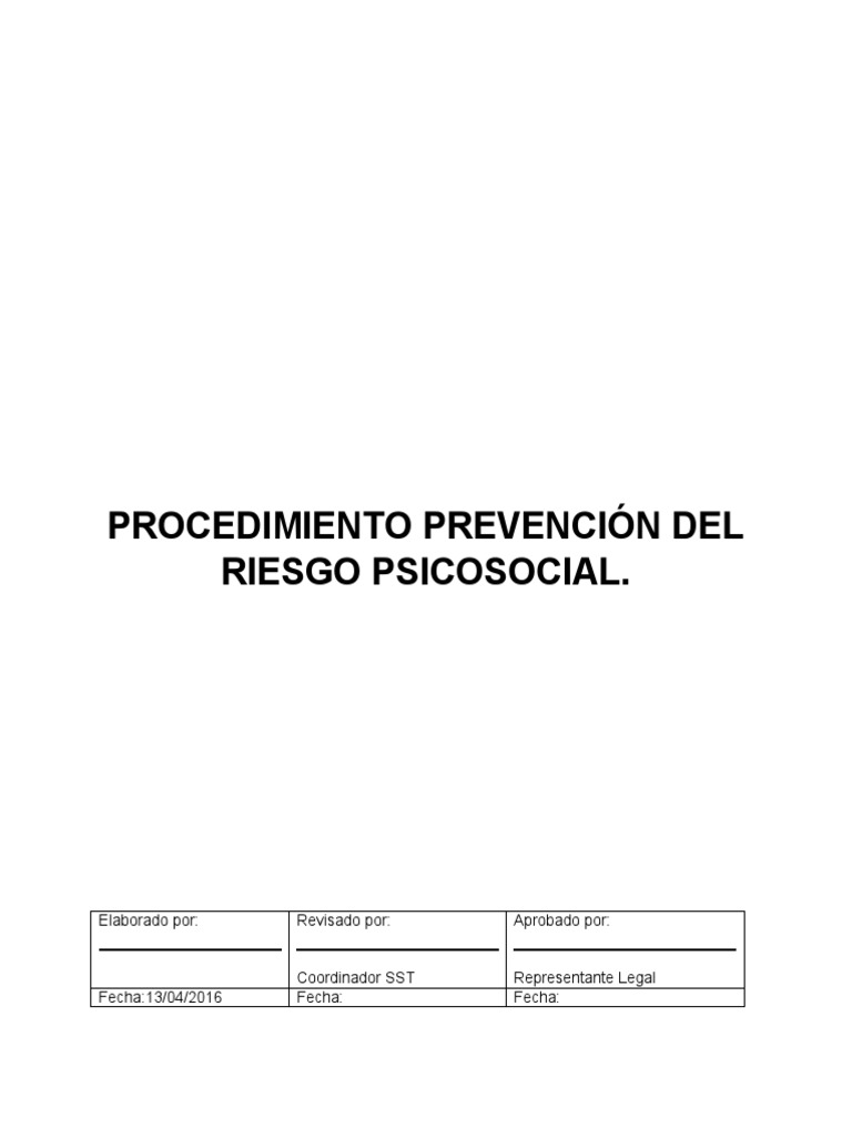 Procedimiento Prevención Del Riesgo Psicosocial | PDF | Riesgo | Seguridad y salud ocupacional