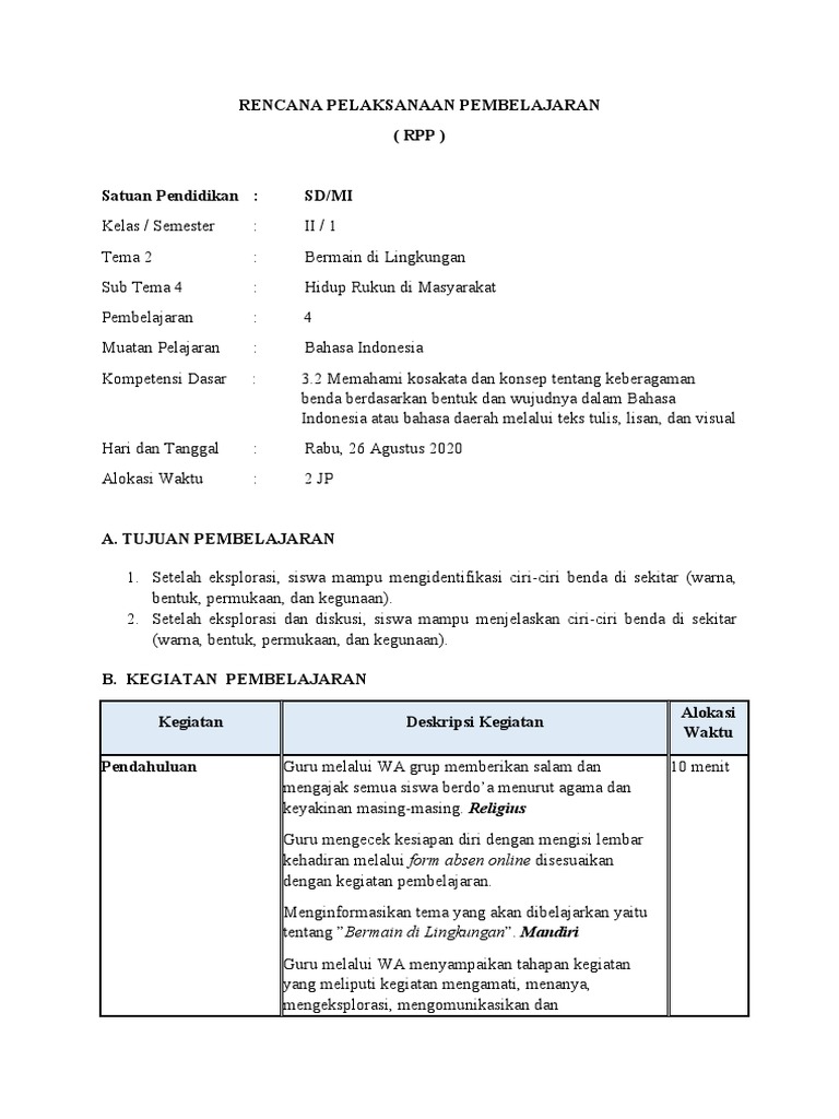 RPP Bahasa Indonesia | PDF | Seni & Disiplin Bahasa | Sains & Matematika
