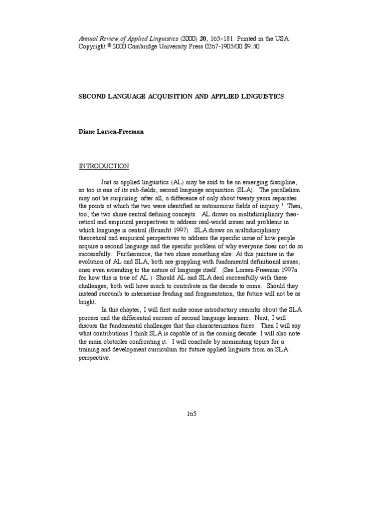 SLA and Applied Linguistics | PDF | Second Language Acquisition ...