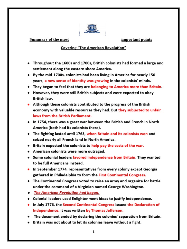 G9, Summary of American Revolution | PDF | Politics | History