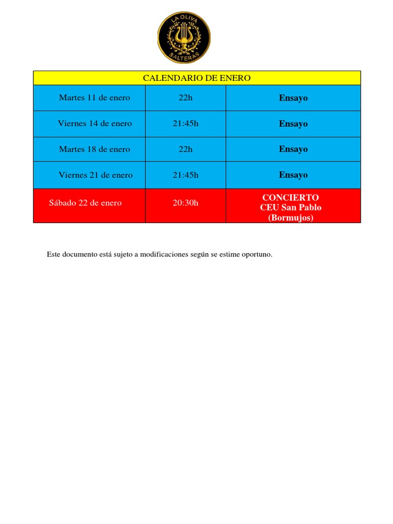 Calendario Enero | PDF