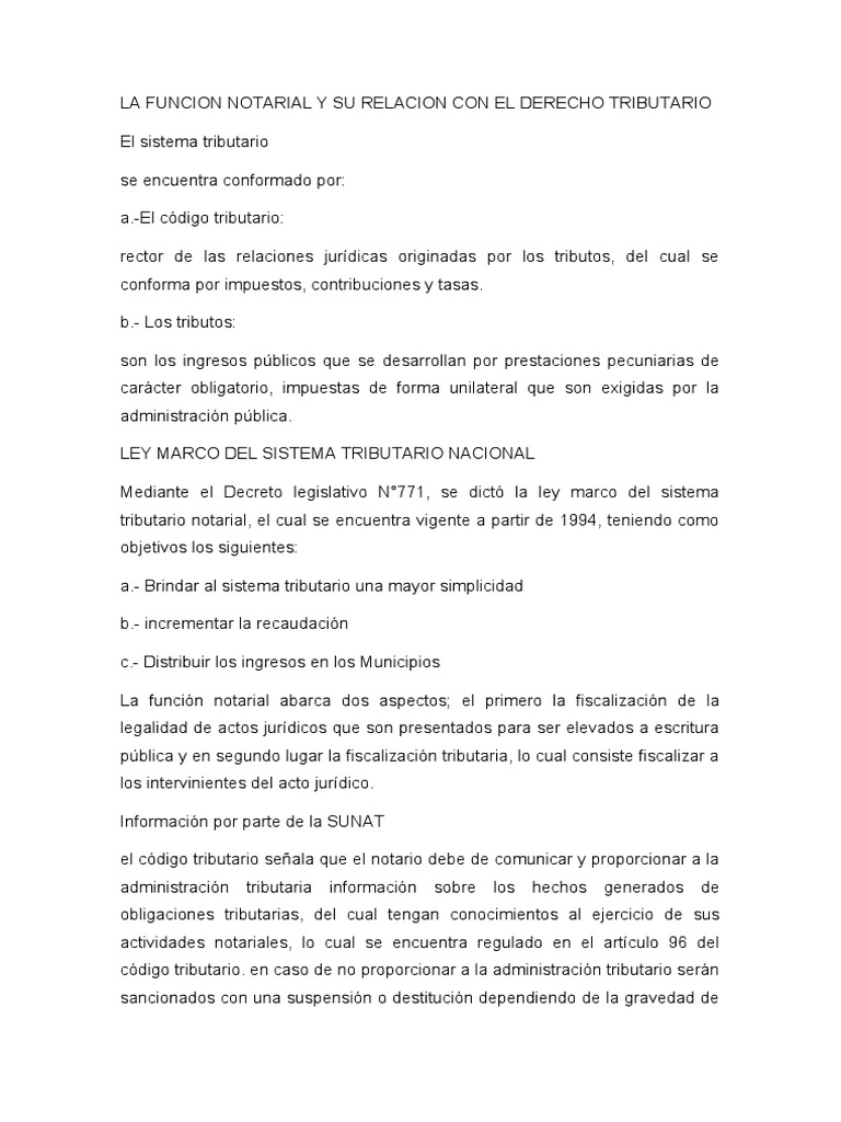 La Funcion Notarial y Su Relacion Con El Derecho Tributario | PDF | Impuestos | Gobierno