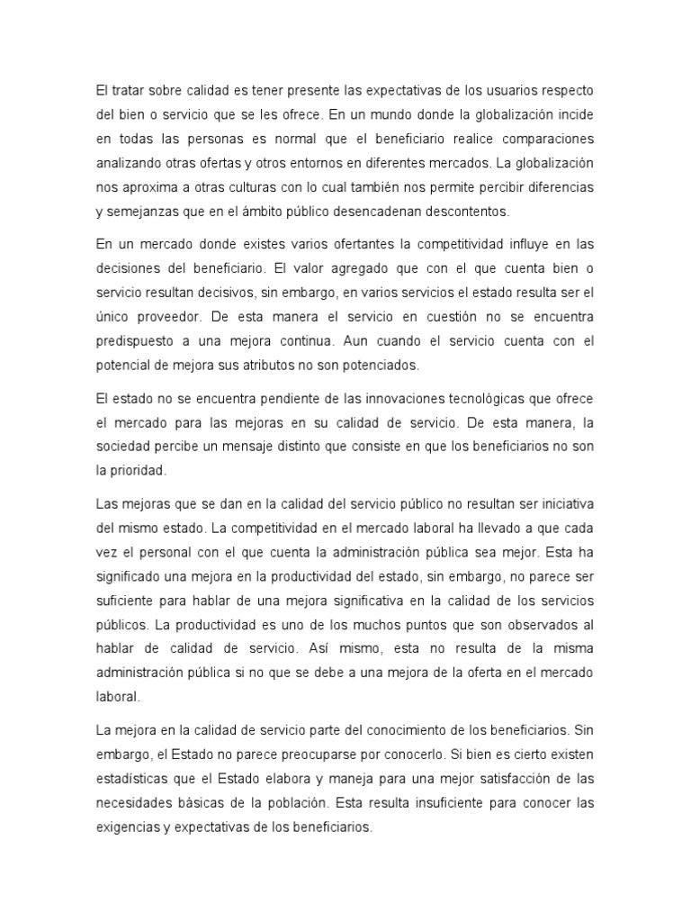 Calidad de Servicio | PDF | Calidad (comercial) | Planificación