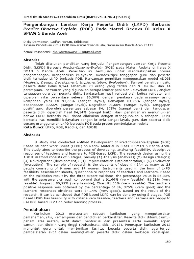 Pengembangan Lembar Kerja Peserta Didik (LKPD) Berbasis Predict Observe Explain (POE) Pada ...