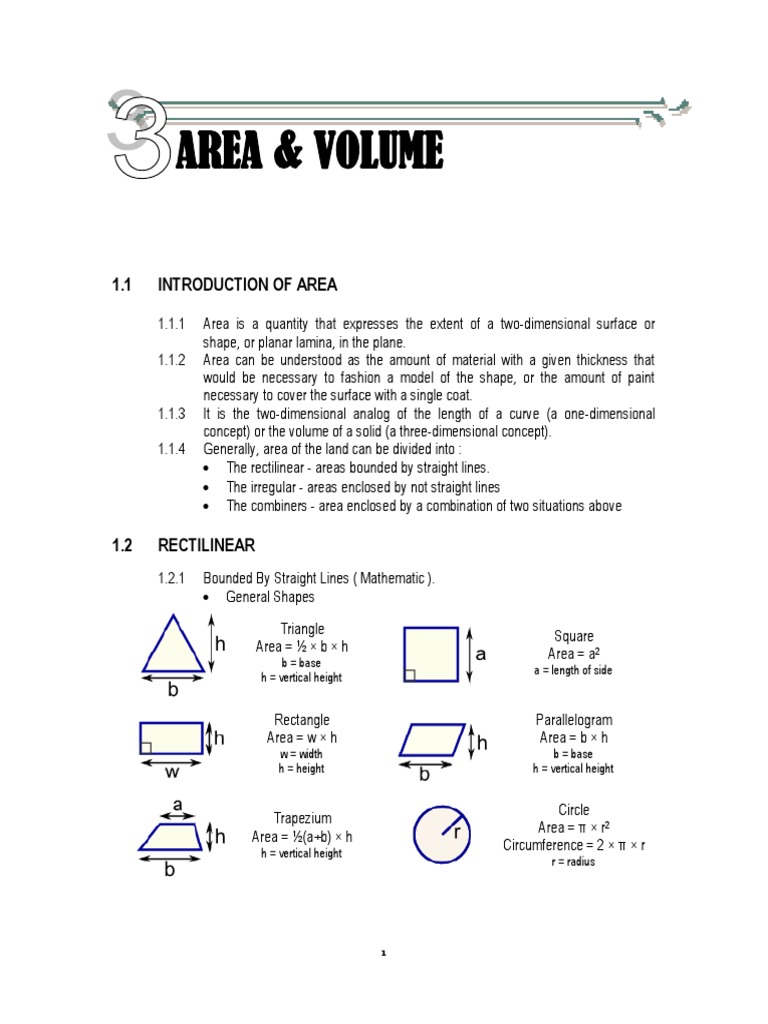 Area & Volume Guide | PDF | Area | Geometry