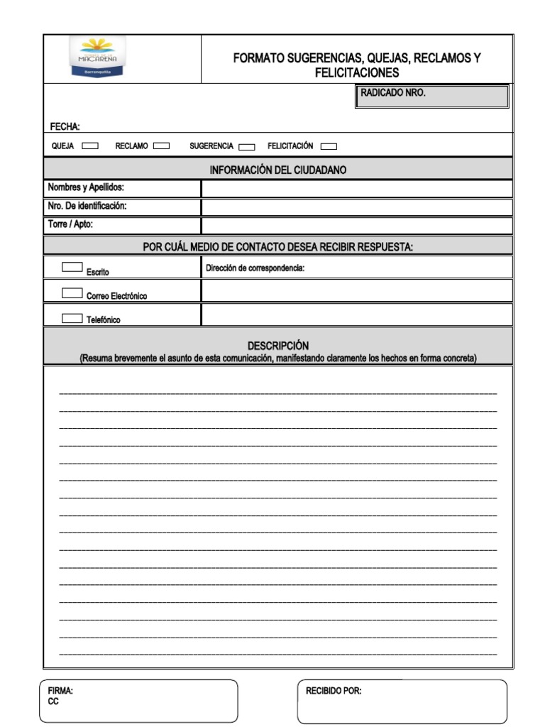Formato para Quejas y Sugerencias | PDF