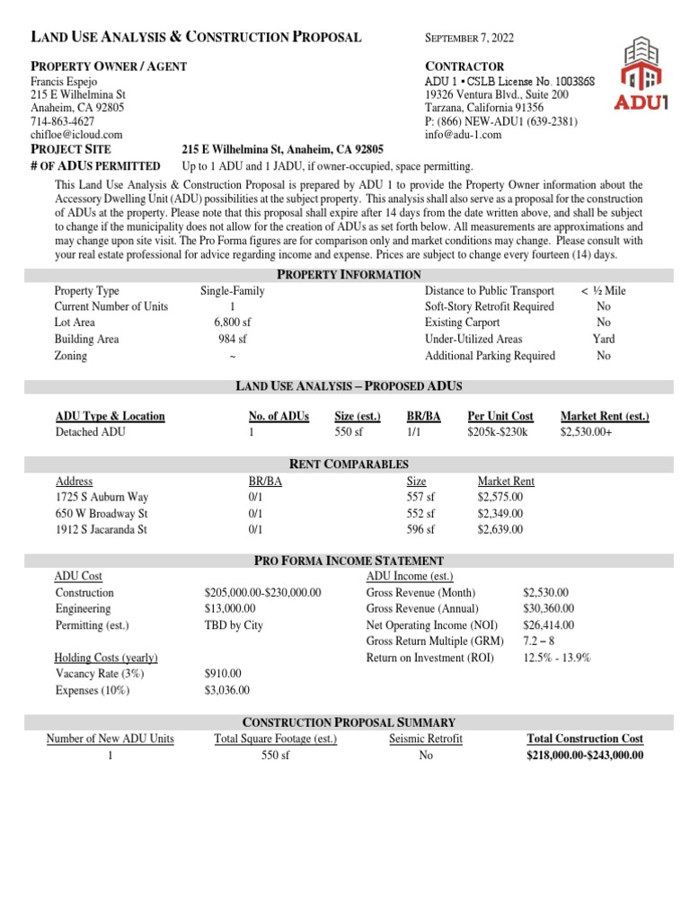 ADU Proposal 1 (ADU1) | PDF | Building Engineering | Real Estate