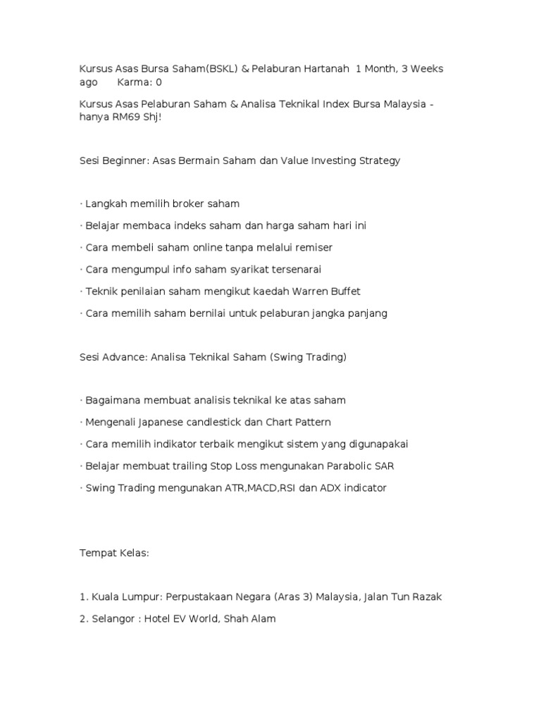 Kursus Asas Bursa Saham | PDF