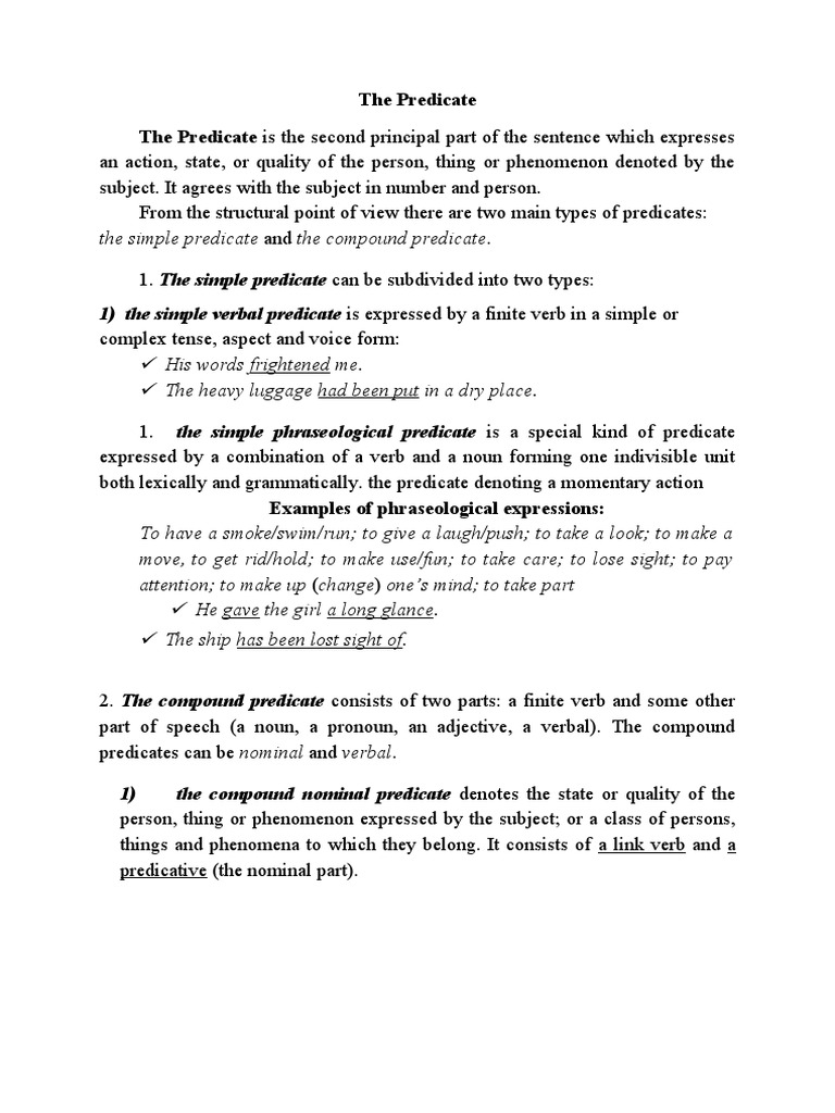The Predicate Explained | PDF | Verb | Predicate (Grammar)
