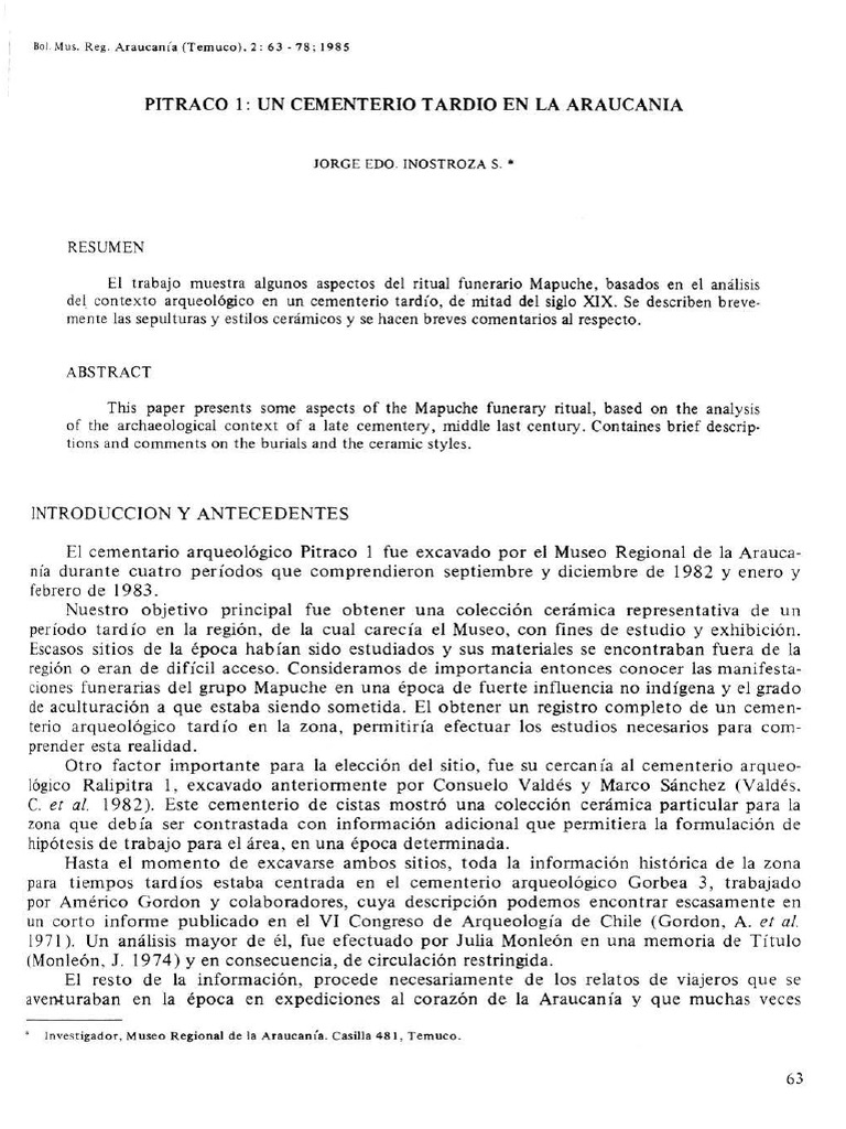 Ritual funerario Mapuche en Pitraco 1 | PDF | Cerámica | Arqueología