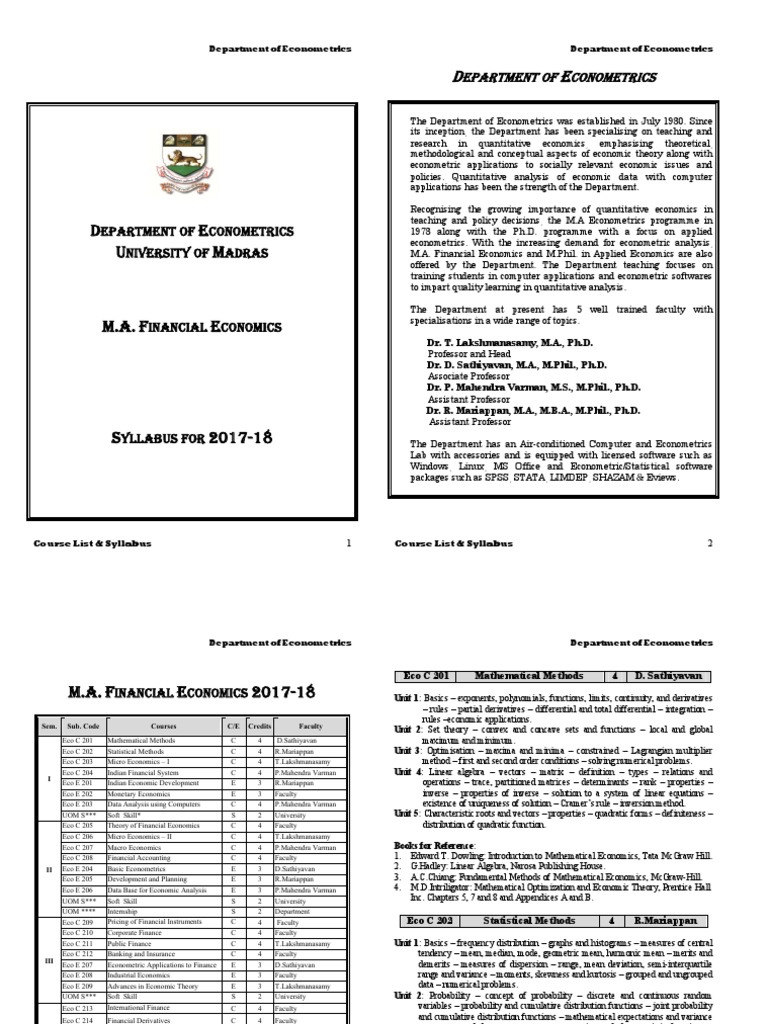 M.A. Financial Economics Syllabus 2017-18 | PDF | Taxes | Economics