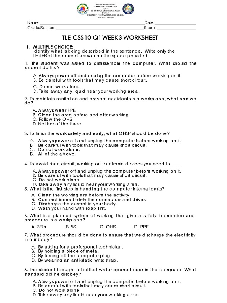 TLE-TE 10_Q1_W3_Mod3_ICT CSS worksheet | PDF | Occupational Safety And ...