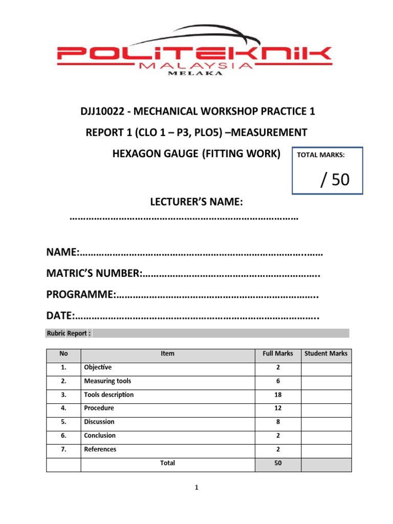 Report Fitting Report 1 Measurement DJJ10022 New | PDF