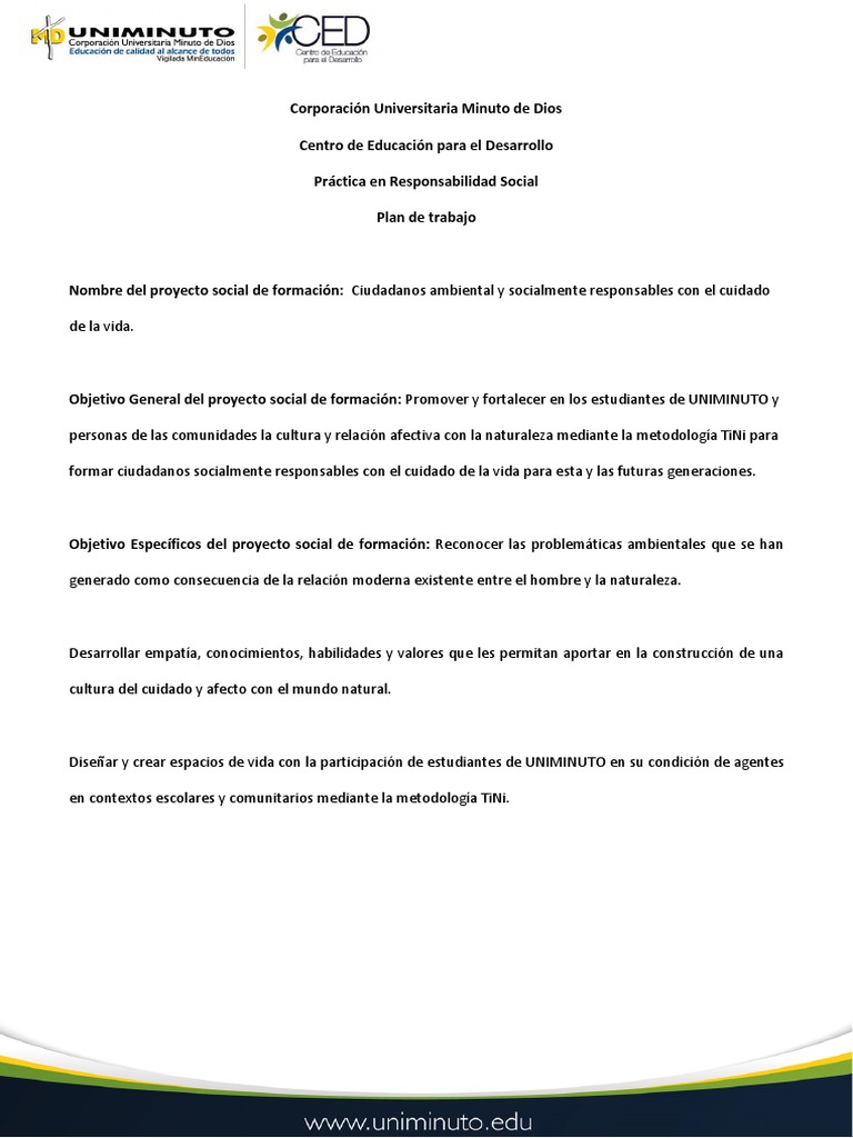 Plan de Trabajo - Primera Versión | PDF | Entorno natural