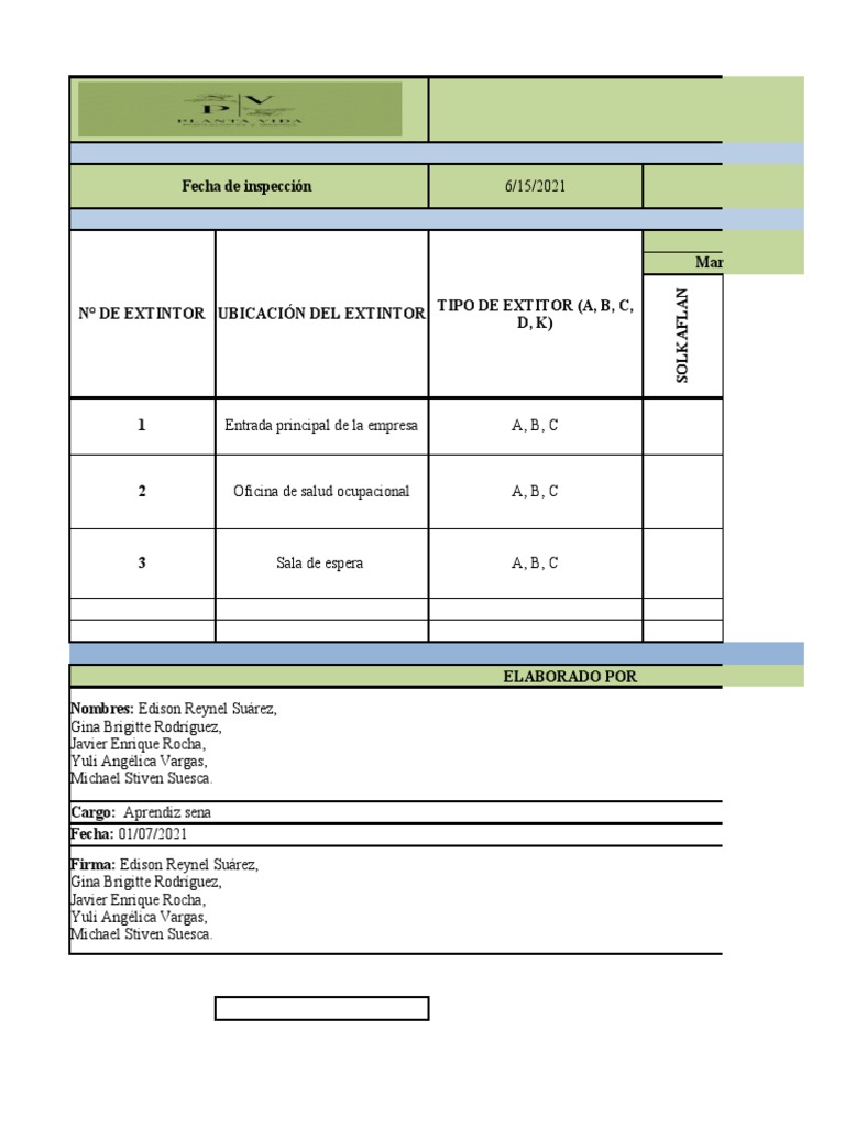 Formato de Inspeccion de Extintores | PDF Formato de Inspeccion de Extintores | PDF