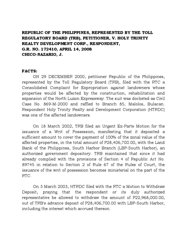 Republic of The Philippines, Represented by The Toll Regulatory Board ...
