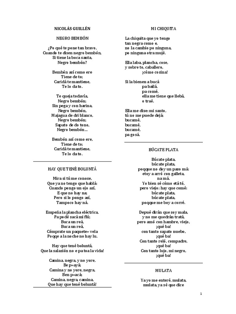 NICOLÁS GUILLÉN - Bibliografía Primaria | PDF