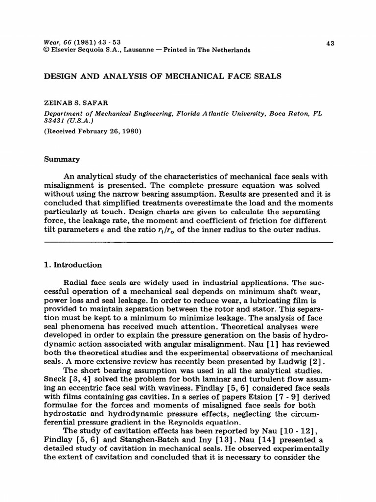 Mechanical Face Seal Design Analysis | PDF | Fluid Dynamics | Applied ...