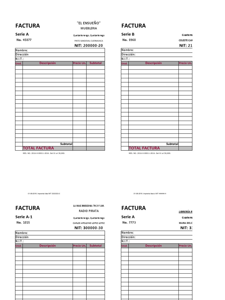 Ejemplos de Facturas en Guatemala | PDF