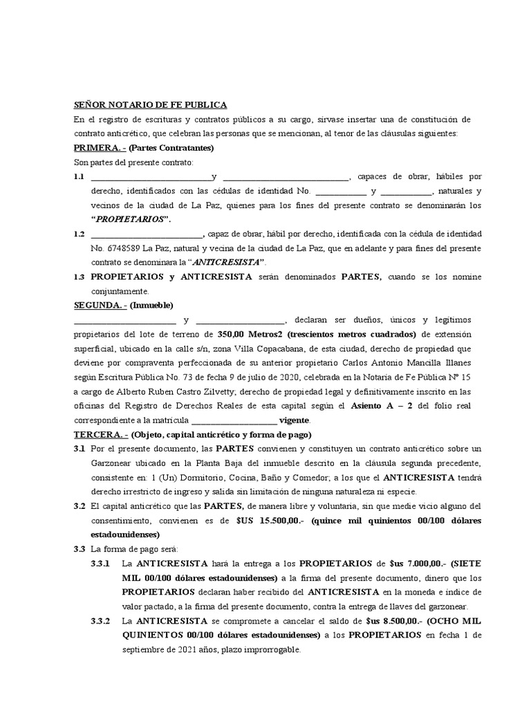 Contrato Anticretico | PDF | Ley común | Justicia