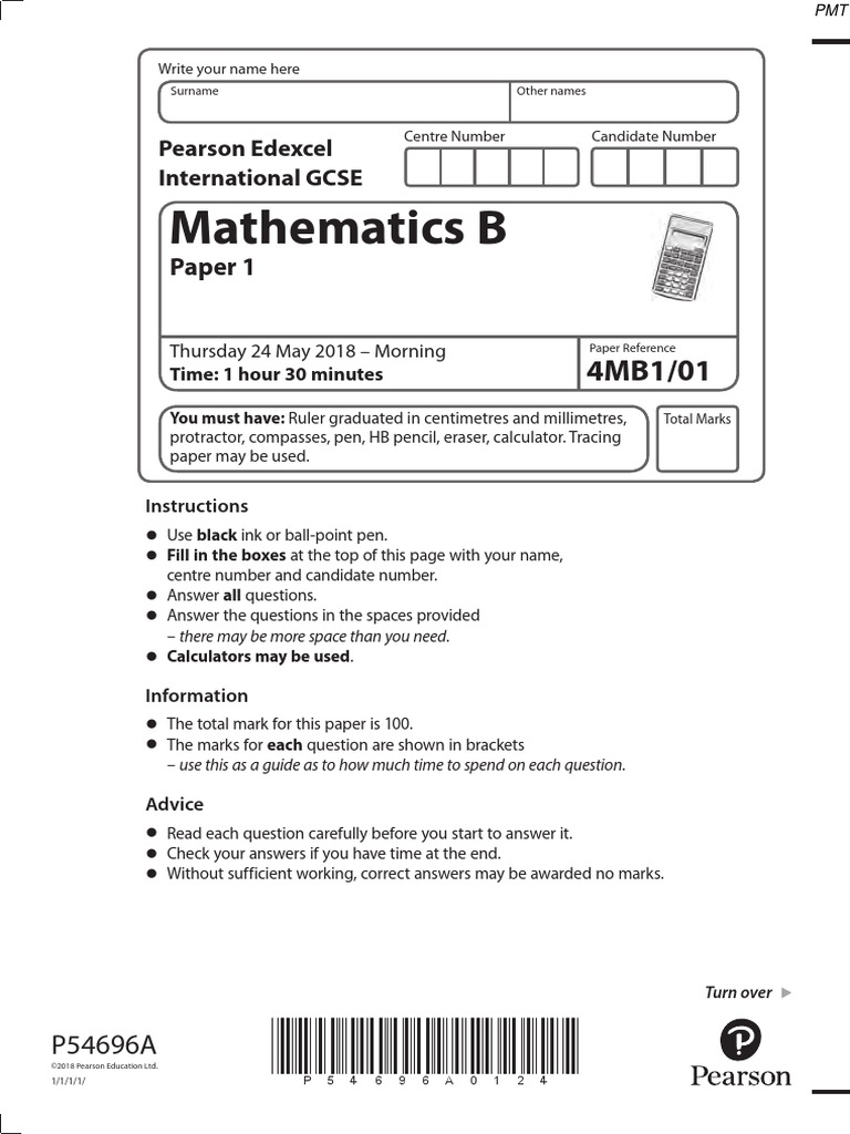 June 2018 QP - Paper 1 Edexcel (B) Maths IGCSE | PDF | Area | Triangle