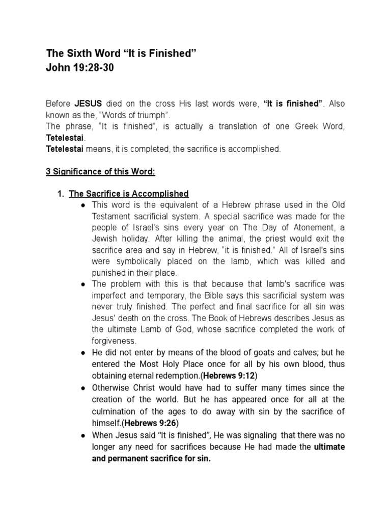 The Sixth Word "It Is Finished" | PDF | Sacrifice | Religious Belief ...