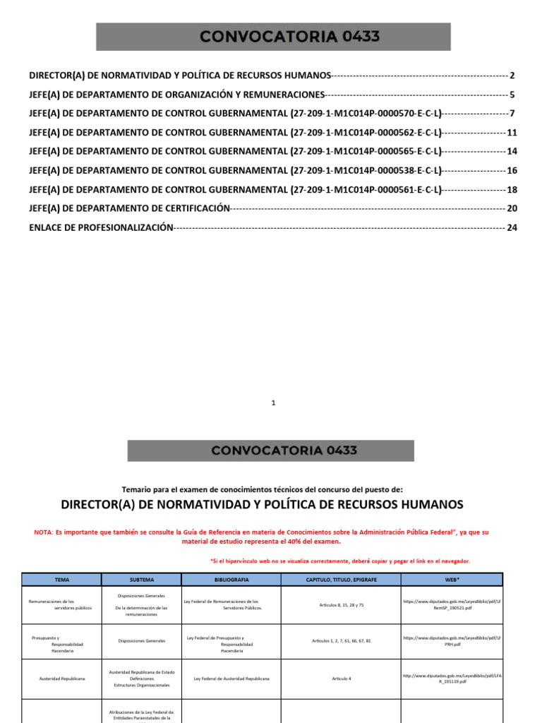Temarios Conv. 0433 | PDF