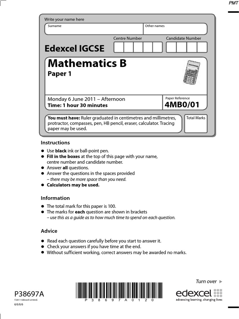June 2011 QP - Paper 1 Edexcel (B) Maths IGCSE | PDF | Dice | Factorization