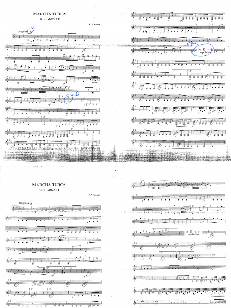 Mozart Marcha Turca Clarinet Quartet | PDF