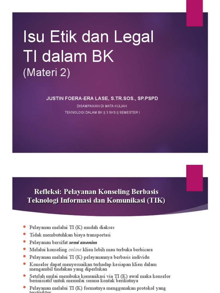 Teknologi BK P.6 P.7 - Isu Etik Dan Legal TI Dalam BK | PDF