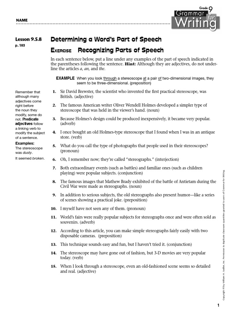 Grammar For Writing Sheets | PDF | Part Of Speech | Adjective