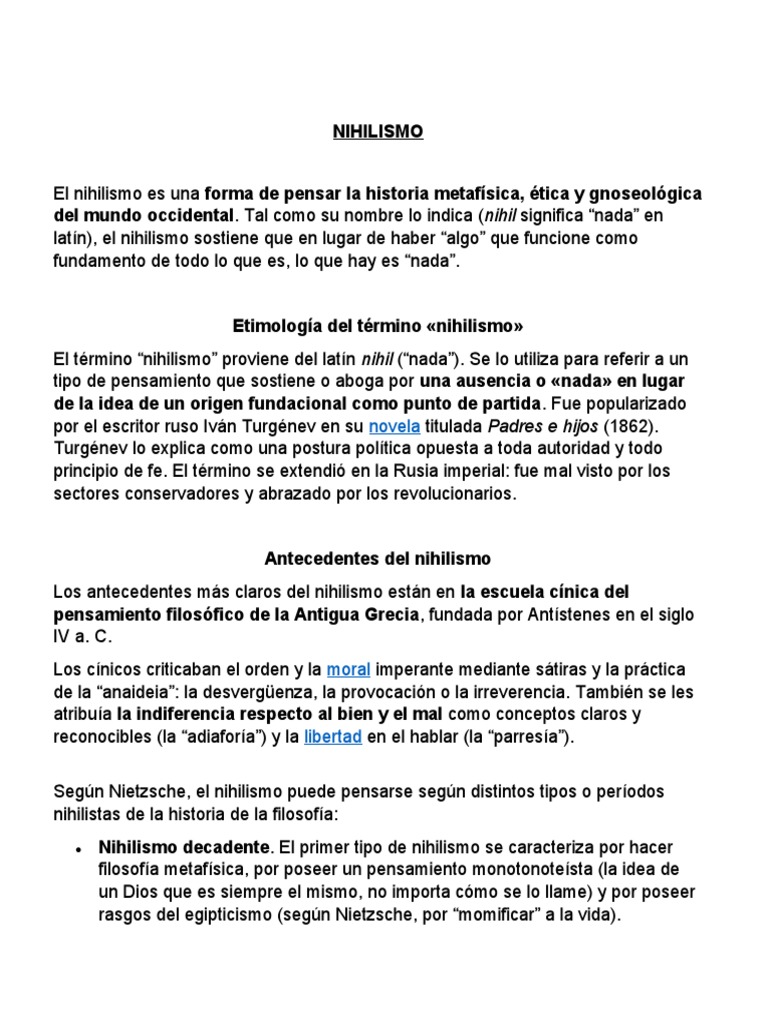 Definición y tipos de nihilismo | PDF | Filosofía