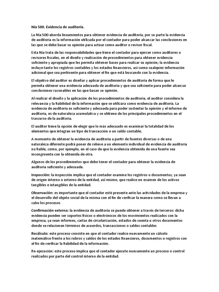 Nía 500 | PDF | Auditoría | Contabilidad