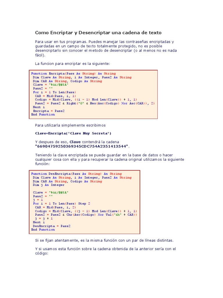 Como Encriptar y Desencriptar Una Cadena de Texto | PDF | Clave ...
