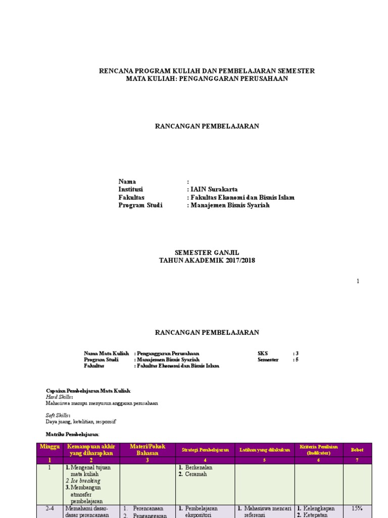 Contoh RPS Penganggaran Perusahaan | PDF