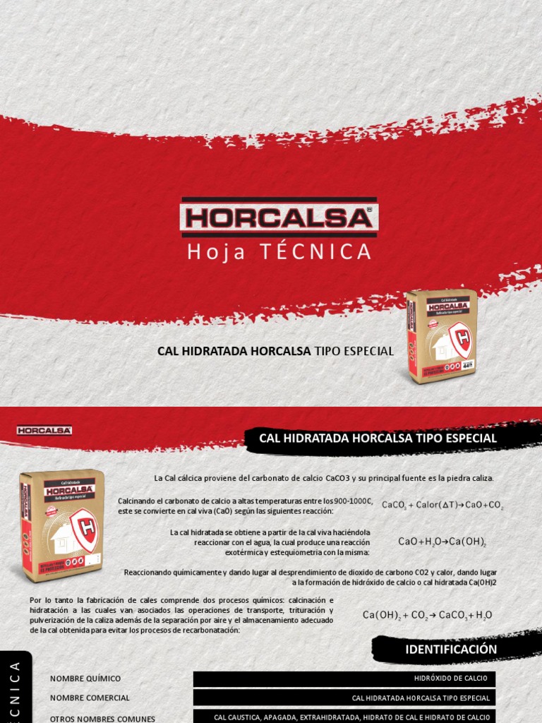 Hoja Tecnica Horcalsa Tipo Especial Pdf Calcio Química