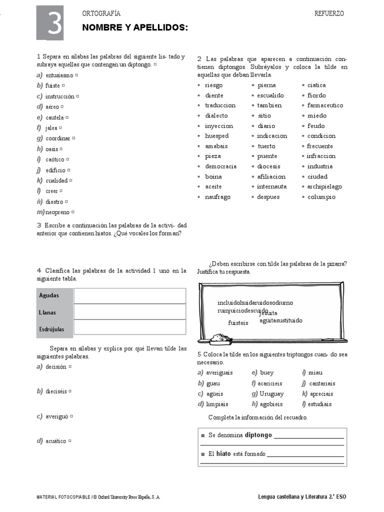 Examen Diptongos Hiatos | PDF | Fonética | Lingüística