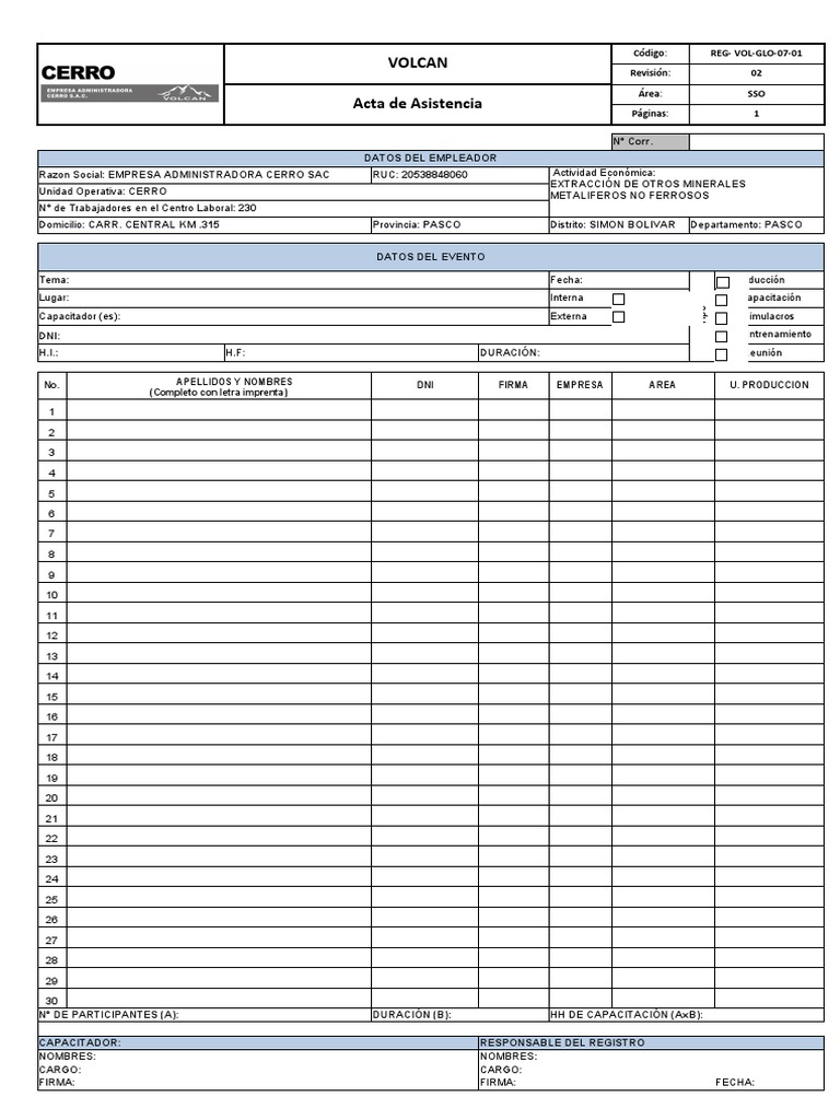REG-VOL-GLO-07-01 Acta de Asistencia | PDF REG-VOL-GLO-07-01 Acta de Asistencia | PDF