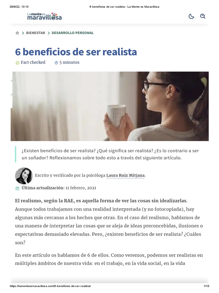 6 Beneficios de Ser Realista - La Mente Es Maravillosa | PDF | Realismo ...