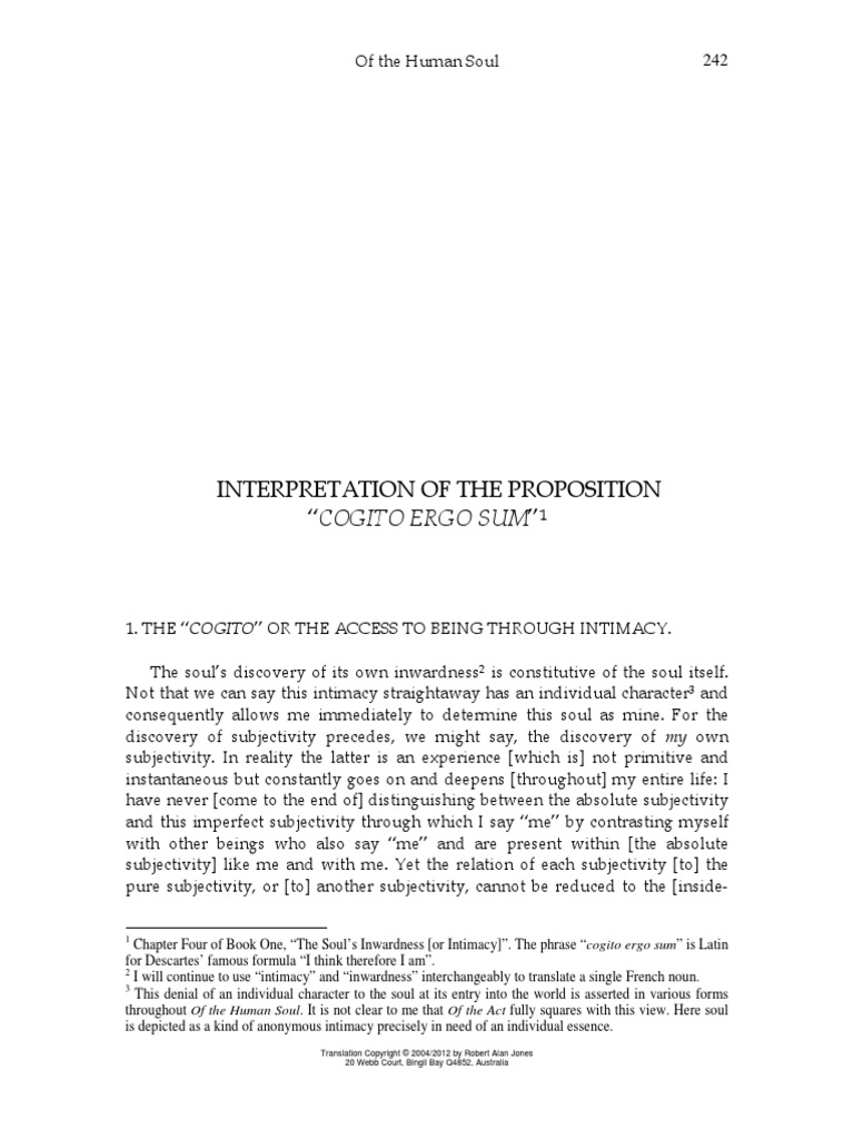 Louis Lavelle INTERPRETATION OF THE PROPOSITION Cogito Ergo Sum | PDF ...