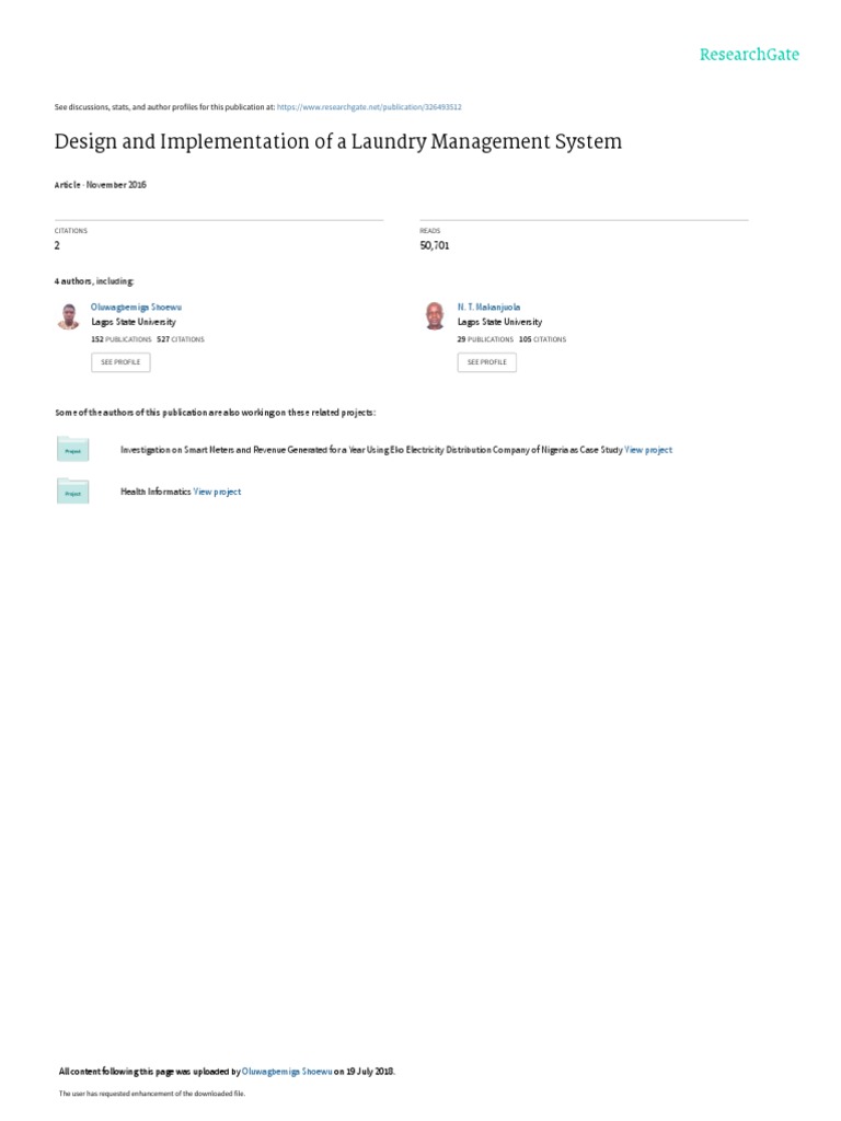 Design and Implementation of A Laundry Management | PDF | Html | World ...