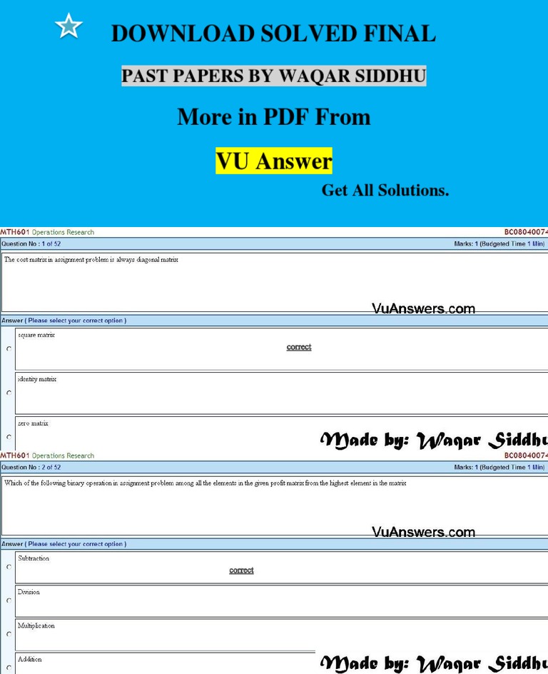 MTH601 Final Term MCQs by Waqar Siddhu | PDF
