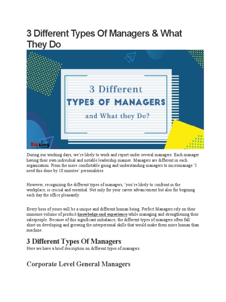 3 Different Types of Managers | PDF | Goal | Chief Executive Officer