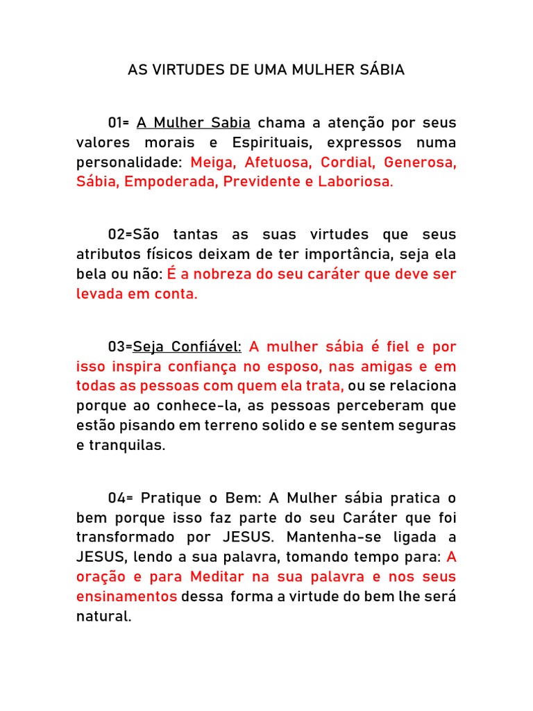 As Virtudes de Uma Mulher Sábia | PDF | Mulher | Deus