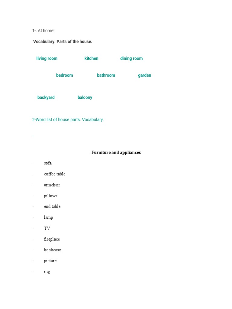 Parts of The House.... Vocabulary | PDF | Room | Kitchen
