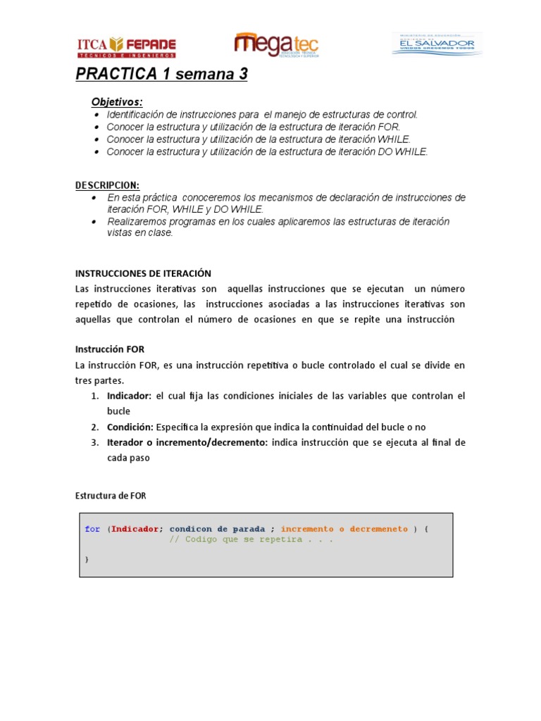 Semana 3 Practica 2 For While | PDF | Flujo de control | Informática